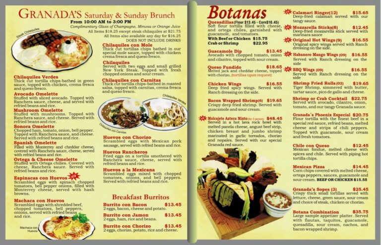 Menu – The Granada Restaurant
